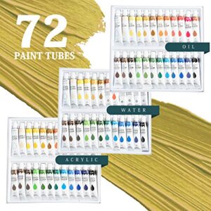 Large Deluxe Artist Painting Set, 139-Piece Professional Art Paint Supplies Kit w/Aluminum Field & Wood Table Easel for Adults, Acrylic, Oil & Watercolor Paints, Brushes, Canvases, Sketch Pads & More