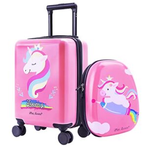 iplay, ilearn unicorn kids luggage, girls carry on suitcase w/ 4 spinner wheels, pink travel luggage set w/ backpack, trolley luggage for children toddlers