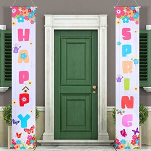 hello spring door cover spring floral jar door backdrop decor colorful flower butterfly hanging seasonal door banner for spring easter party decor supplies (happy spring)