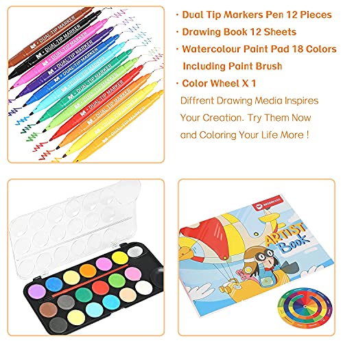 MEEDEN KIDS Drawing Set,Gift for Boys & Girls,Wood Case Artist Painting Set with Silky Crayons,Oil Pastels,Waterbased Pencils,Dry Erase Markers, Art Suplies Coloring Set with Paint Pad White Board