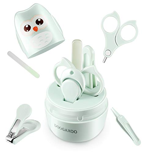 Baby Nail Clippers, 4-in-1 Safe Baby Nail Kit with Cute Case, Nail Clipper, Scissors, Tweezers, Nail File Set for Newborn, Infant, Toddler and Kids-Owl Green