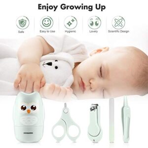 Baby Nail Clippers, 4-in-1 Safe Baby Nail Kit with Cute Case, Nail Clipper, Scissors, Tweezers, Nail File Set for Newborn, Infant, Toddler and Kids-Owl Green