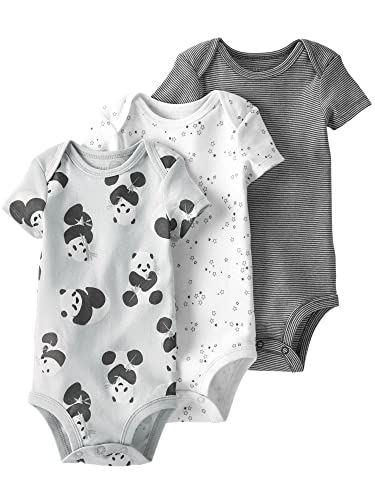 Little Planet by Carter's Baby 3-Pack Organic Cotton Short-Sleeve Rib Bodysuits, Pandas, 3 Months