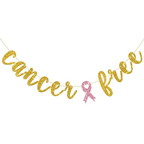 INNORU Cancer Free Banner, Cancer Surviving Party Decorations, Pink Ribbon Hope, Cancer Theme Party Decoration Gold Glitter