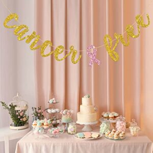 INNORU Cancer Free Banner, Cancer Surviving Party Decorations, Pink Ribbon Hope, Cancer Theme Party Decoration Gold Glitter