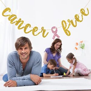 INNORU Cancer Free Banner, Cancer Surviving Party Decorations, Pink Ribbon Hope, Cancer Theme Party Decoration Gold Glitter