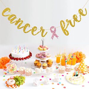 INNORU Cancer Free Banner, Cancer Surviving Party Decorations, Pink Ribbon Hope, Cancer Theme Party Decoration Gold Glitter