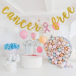 INNORU Cancer Free Banner, Cancer Surviving Party Decorations, Pink Ribbon Hope, Cancer Theme Party Decoration Gold Glitter