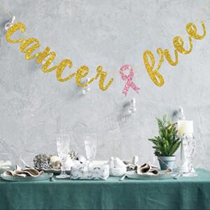 INNORU Cancer Free Banner, Cancer Surviving Party Decorations, Pink Ribbon Hope, Cancer Theme Party Decoration Gold Glitter