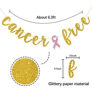 INNORU Cancer Free Banner, Cancer Surviving Party Decorations, Pink Ribbon Hope, Cancer Theme Party Decoration Gold Glitter