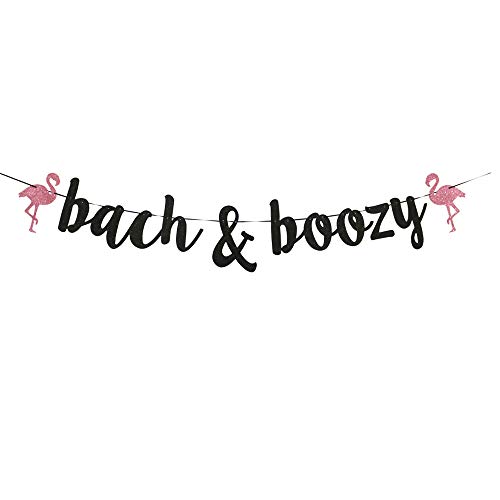 Bach & Boozy banner,Bachelorette Party Gold Gliter Paper Sign Decorations（Flamingo）.