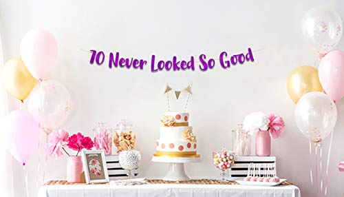 70 Never Looked So Good Purple Glitter Banner - 70th Birthday Decorations and Supplies