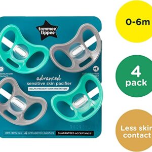 Tommee Tippee Advanced Sensitive Skin Pacifier, Unique Shield for Less Skin Contact, Symmetrical Design, BPA-Free Binkies, 0-6m, 4 Count