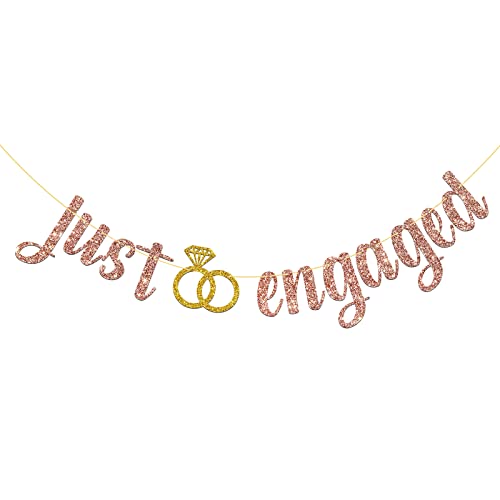 MonMon & Craft Just Engaged Banner / Engagement Party Decor / Bachelorette / Wedding Party Decorations Rose Gold Glitter