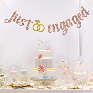 MonMon & Craft Just Engaged Banner / Engagement Party Decor / Bachelorette / Wedding Party Decorations Rose Gold Glitter