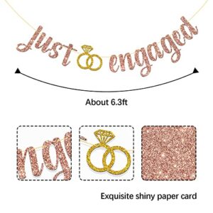 MonMon & Craft Just Engaged Banner / Engagement Party Decor / Bachelorette / Wedding Party Decorations Rose Gold Glitter