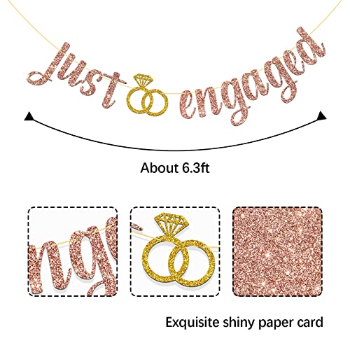 MonMon & Craft Just Engaged Banner / Engagement Party Decor / Bachelorette / Wedding Party Decorations Rose Gold Glitter