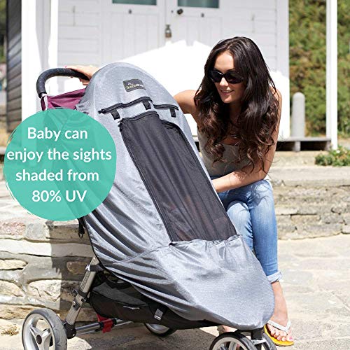 Stroller Sun Cover (6m+) | UV Sun and Sleep Shade for Baby Strollers & Joggers | Universal Fit for 3 & 4 Wheelers | Blocks 97.5% of The Sun's Rays | SnoozeShade Plus Deluxe…