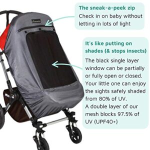 Stroller Sun Cover (6m+) | UV Sun and Sleep Shade for Baby Strollers & Joggers | Universal Fit for 3 & 4 Wheelers | Blocks 97.5% of The Sun's Rays | SnoozeShade Plus Deluxe…