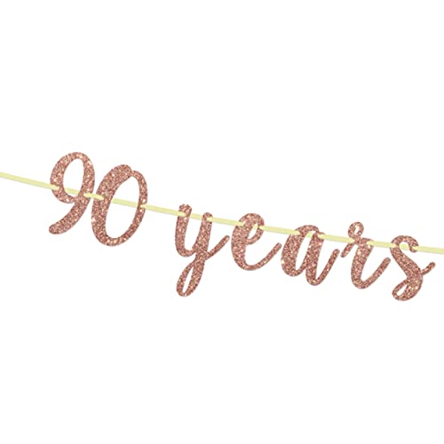 Aonbon Glitter 90 Years Blessed & Loved Banner - 90th Birthday / 90th Anniversary Banner, 90th Birthday / 90th Anniversary Party Decorations - Rose Gold (90)