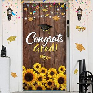 graduation party decorations graduation door cover congrats graduation background banner rustic wood sunflower graduation door porch sign photo booth backdrop for graduation party supplies favors