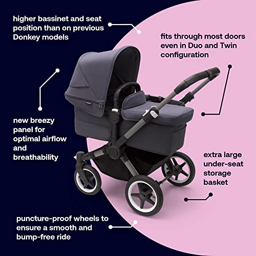 Bugaboo Donkey 5 Mono Complete - Single Stroller Converts to Side-by-Side Double Stroller, Multiple Seat Positions - Graphite/Stormy Blue-Stormy Blue