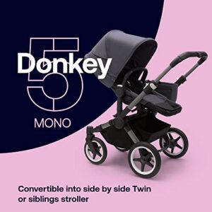 Bugaboo Donkey 5 Mono Complete - Single Stroller Converts to Side-by-Side Double Stroller, Multiple Seat Positions - Graphite/Stormy Blue-Stormy Blue