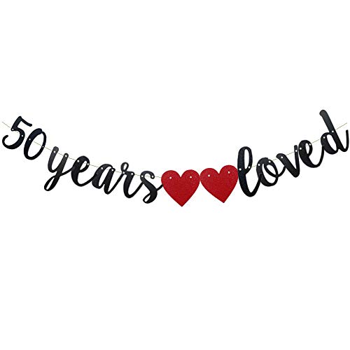 50 Years Loved Banner,Pre-Strung, Black Paper Glitter Party Decorations For 50TH Birthday Decorations 50TH Wedding Anniversary Day Party Supplies Letters Black ZHAOFEIHN