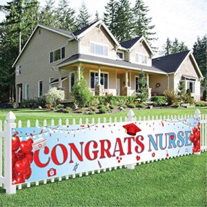 xtra-large congrats nurse banner – 120×20 inch | blue and red nursing graduation party supplies | nurse party decorations | rn graduation party decorations 2023 | nurse graduation decorations 2023