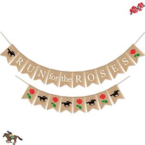 SWYOUN Burlap Run for The Roses Banner Kentucky Derby Party Garland Decoration Horse Racing Mantel Fireplace Supplies