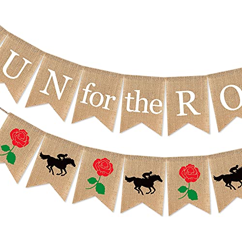 SWYOUN Burlap Run for The Roses Banner Kentucky Derby Party Garland Decoration Horse Racing Mantel Fireplace Supplies