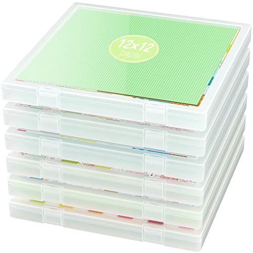 iBune 6 Pack 12x12 Paper Storage Box, Scrapbook Storage Box for 12" x 12" Paper, Portable Slim Project Case Plastic Craft Paper Storage Box, Size 12.4 x 12.8 x 1.1 in