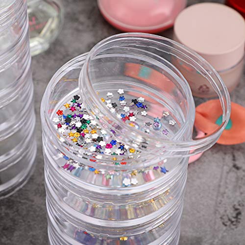 Hipiwe 2 Packs 5 Slot Clear Plastic Round Storage Jars - Art Craft Accessory Organizer Box Jewelry Beads Sewing Pills Container Holder for Storage Small Items, Hardware