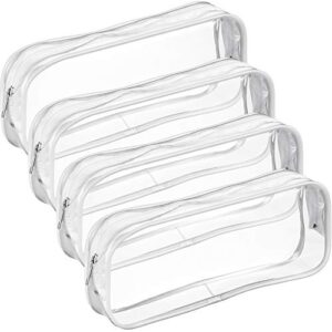 4 pieces white clear pvc big capacity zipper pencil bag, pen pencil case makeup pouch