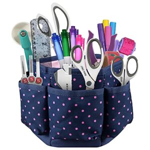 singer sewing storage desktop spinner navy polka dot print