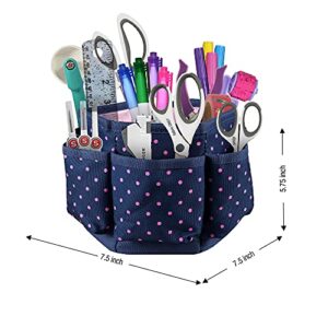 SINGER Sewing Storage Desktop Spinner Navy Polka Dot Print