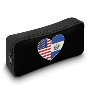 El Salvador and America Flag Heart Pencil Case Pencil Pouch Coin Pouch Cosmetic Bag Office Stationery Organizer