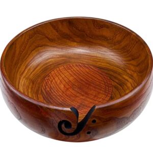 Wooden Yarn Bowl with Holes Holder 7.87''×3''Rosewood Handmade Craft Knitting Bowl Storage Knitting and Crocheting Accessories Kit Organizer, Perfect for Mother's Day and Christmas Gift