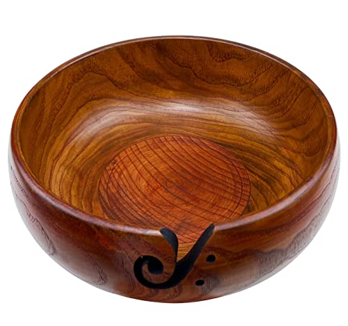 Wooden Yarn Bowl with Holes Holder 7.87''×3''Rosewood Handmade Craft Knitting Bowl Storage Knitting and Crocheting Accessories Kit Organizer, Perfect for Mother's Day and Christmas Gift