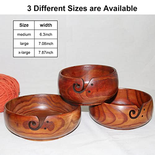 Wooden Yarn Bowl with Holes Holder 7.87''×3''Rosewood Handmade Craft Knitting Bowl Storage Knitting and Crocheting Accessories Kit Organizer, Perfect for Mother's Day and Christmas Gift