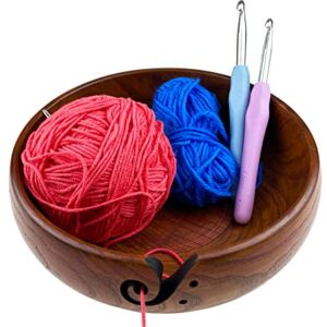 Wooden Yarn Bowl with Holes Holder 7.87''×3''Rosewood Handmade Craft Knitting Bowl Storage Knitting and Crocheting Accessories Kit Organizer, Perfect for Mother's Day and Christmas Gift