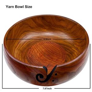 Wooden Yarn Bowl with Holes Holder 7.87''×3''Rosewood Handmade Craft Knitting Bowl Storage Knitting and Crocheting Accessories Kit Organizer, Perfect for Mother's Day and Christmas Gift