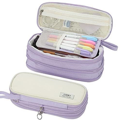 Tergopa Pencil Case Big Capacity Pencil Case Organizer for Girls Kids Adults Women Zipper Pencil Pouch Aesthetic Large Pen Case with Handle for School Office Purple