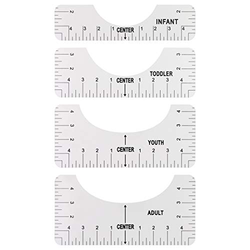 4 Pcs T-Shirt Alignment Ruler,Tshirt Ruler Guide Tool Shirt Alignment with Clothing Size Chart for Making Fashion Center Design