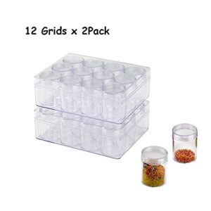 TDOTM 12 Grids Transparent Plastic Diamond Painting Storage Containers, Jewelry Earring Beads Sewing Pills Beads Organizers Storage Container Bottle(2 Pack)