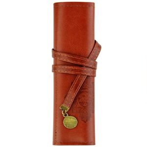 miayon twilight retro bandage synthetic leather pen bag pencil case makeup pouch,vintage style rollup pencil case, pencil bag(dark brown)