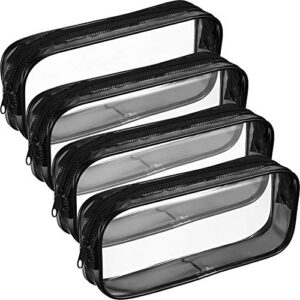 tatuo 4 pieces clear pvc zipper pen pencil case, big capacity pencil bag makeup pouch (black)