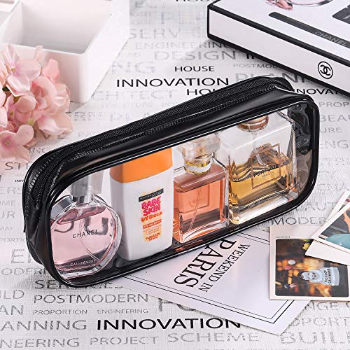 Tatuo 4 Pieces Clear PVC Zipper Pen Pencil Case, Big Capacity Pencil Bag Makeup Pouch (Black)