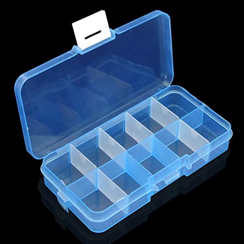 Balsar 10 Grids Plastic Organizer Box Storage Container Jewelry Box with Adjustable Dividers for Beads Art DIY Crafts Jewelry Fishing Tackles,Blue