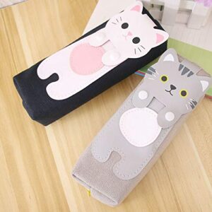 DIFFLIFE Cute Cat Pencil Case, Large Capacity Waterproof Silicone Pencil Case Stationery Pencil Pouch Bag Case Cosmetic Makeup Bag Passport Organizer Bag(Black Cat), Pink (YUNDA921)